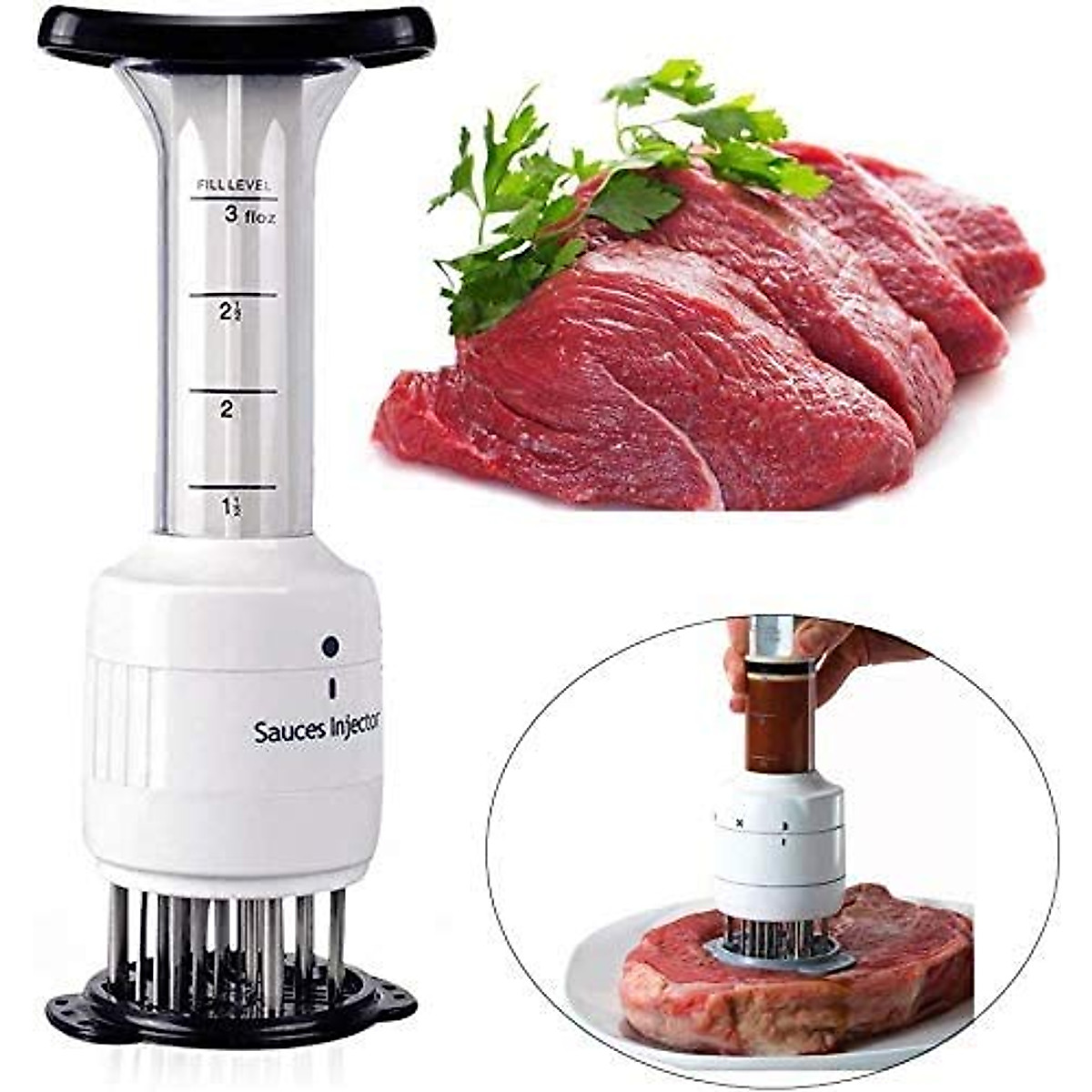 Sauce Enhancer Injector, Sauces Injector Meat Marinade Injector Tenderizer 30 Stainless Steel Meat Tenderizer Needle, 3-oz Large Capacity Meat Flavor Injector