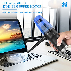 Air Duster & Vacuum 2-in-1, Cordless Electric Compressed Air Blower for Computer Keyboard Cleaning, Portable Handheld Electronics Car Computer Duster, Powerful 77000RPM Motor