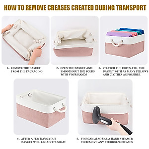 LordCom Storage Bins with Sturdy Cotton Handles(1 Pack), Fabric Storage Baskets for Organizing use for Office & Home, Book, Clothes, Toys, Closet Boxes (Small, Pink-White, 12.2x8.3x6.3 inches)