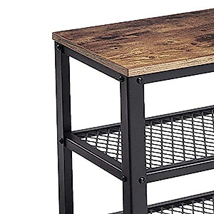 Benjara Vintage Wood and Metal Shoe Rack with 2 Mesh Shelves, Black and Brown