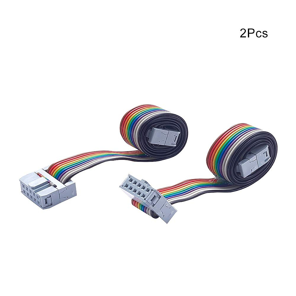 Heyiarbeit 2pcs IDC Rainbow Wire Flat Ribbon Cable 10 Pin 30cm Length 2.54mm Pitch