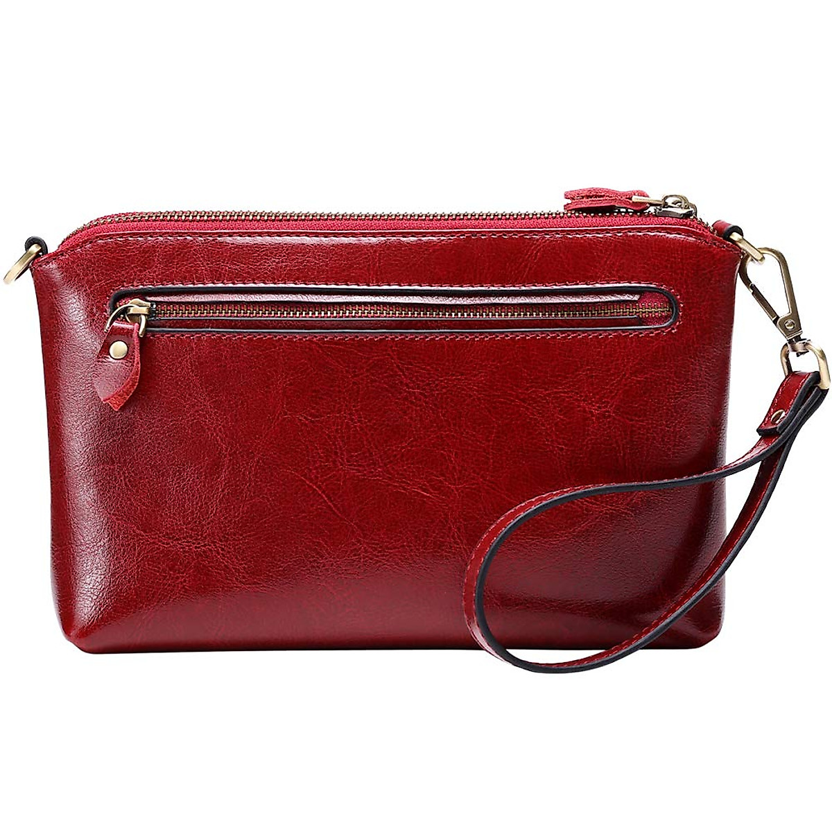 Women's Leather Wristlet Clutch Crossbody Bag, Small Shoulder Bag Cross Body Handbag Purse (Red)