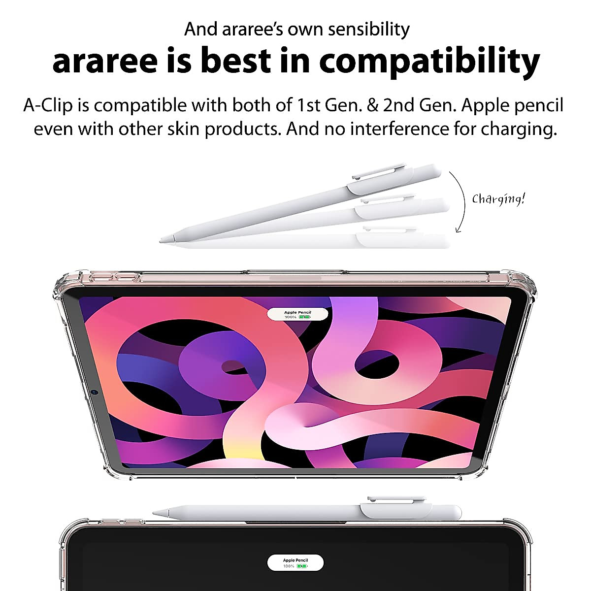 araree A-Clip Pencil Clip Pencil Holder Compatible with Apple Pencil 1st Generation/ 2nd Generation Hard Material Sturdy Clip for Apple Pencil, Apple Pencil Pocket Clip 2pcs - Clear/White