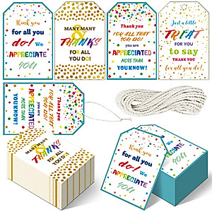 192 Pcs Thank You Gift Tags Paper Gift Tags with String Thank You Tags Party Favors Employee Appreciate Coming Tags Wrapping for Employee Christmas Birthday Party Gifts Tag Favors, 4 Styles