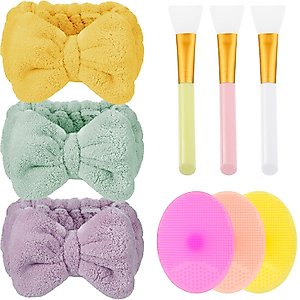 Silicone Face Brush Set with Headbands,3 Pcs Skincare Headbands 3 Pcs Silicone Face Applicator Brush 3 Pcs Face Scrubber Skin Care Tool for Women Men