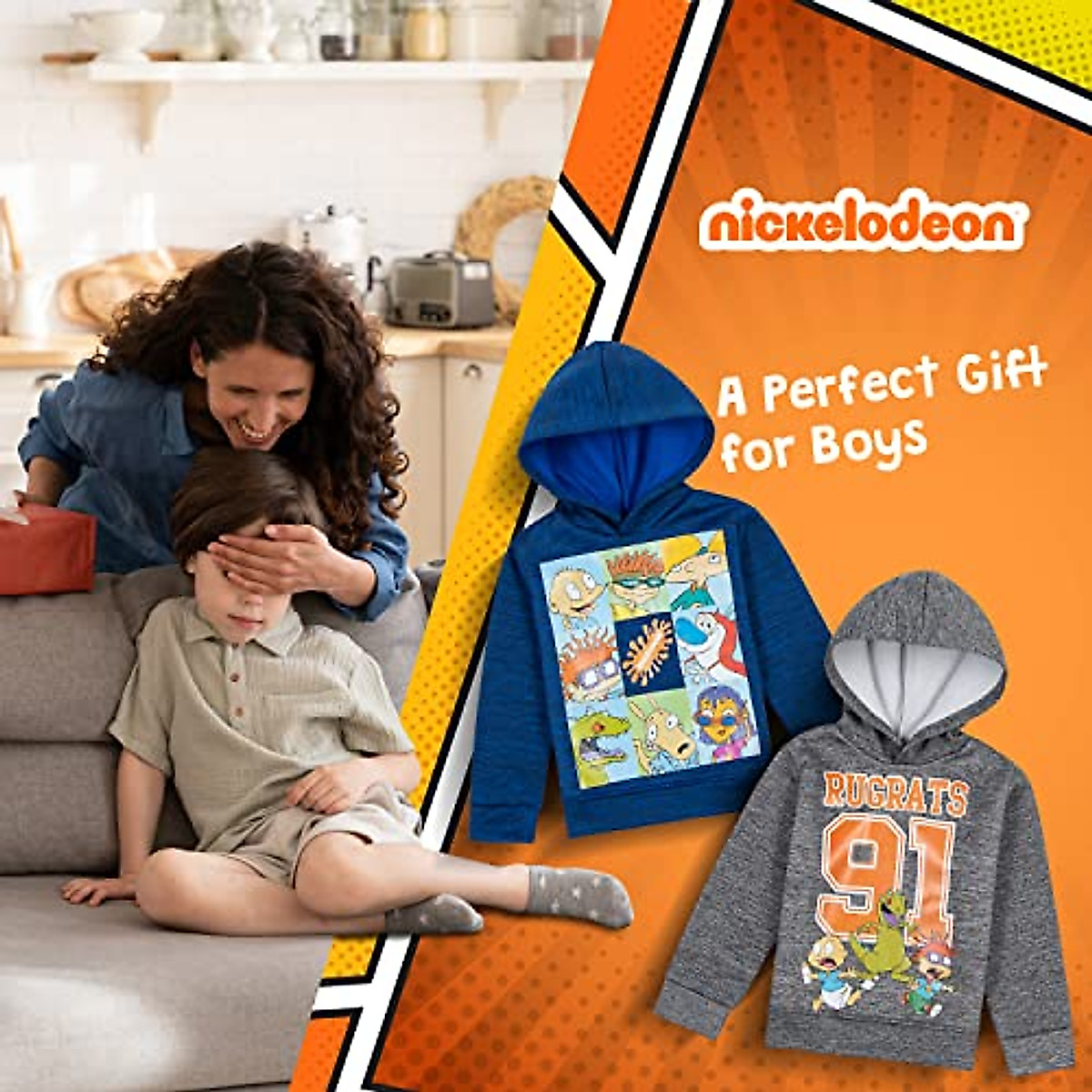 Nickelodeon 2 Pack Spongebob and Rugrats Soft Fleece Hoodies for Boys, Lightweight Graphic Pullover Sweatshirts