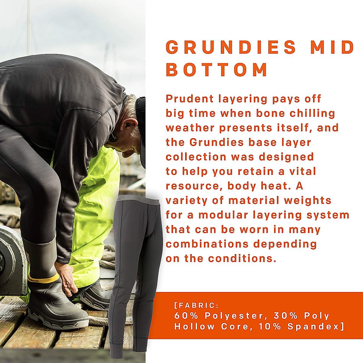 Grundens Men’s Grundies Mid Bottom | Base Layer, Anti-Odor, Anchor, Medium