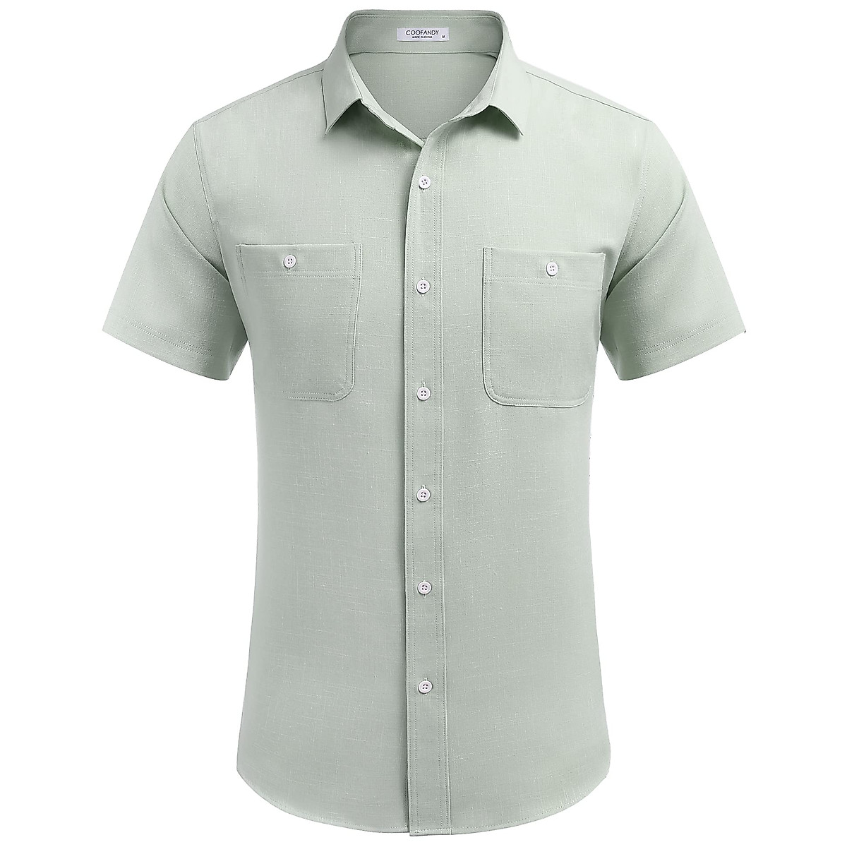 COOFANDY Men's Dress Shirt Short Sleeve Button Up Cotton Designer Shirt Big Tall Light Green