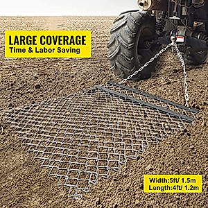 VEVOR, 4' x 5' ATV Chain, UTV Tractor Attachments Drag Mat for Landscape Leveling or Sod Prepping, Durable Harrow Rake Grader for Gravel Driveway, Farm, Garden, Field, Black