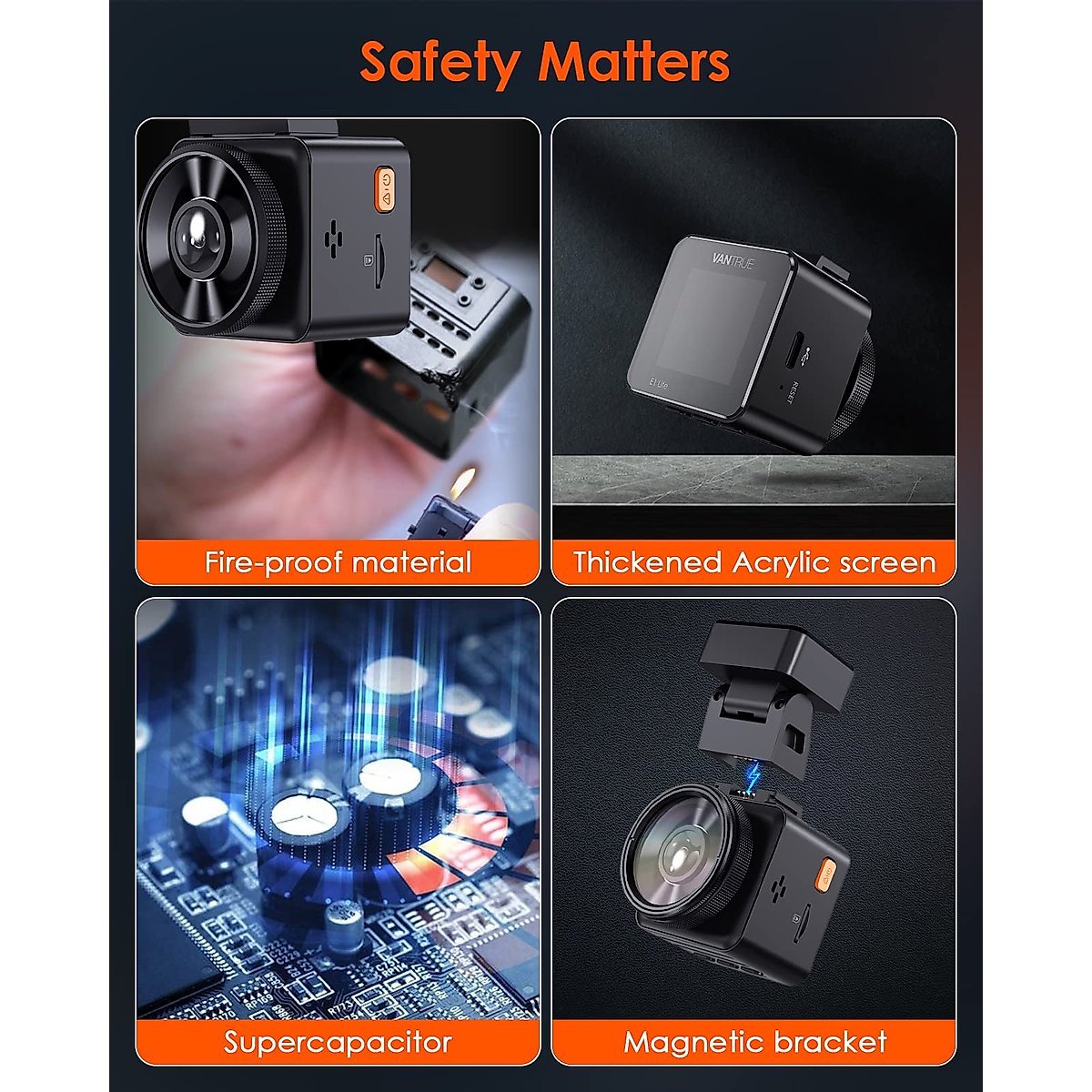 【Bundle: Vantrue E1 Lite 1080P WiFi Mini Dash Cam + Type C USB Hardwire Kit】Vantrue E1 Lite 1080P WiFi Mini Dash Cam with GPS and Speed, Free App, Voice Control Detachable Dash Camera,24H Parking Mode