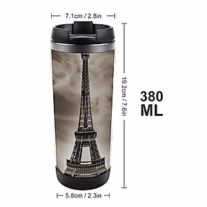 DWVSFJM Paris Eiffel Tower Insulated Tumbler Stainless Steel Double Wall Vacuum Travel Mug Insulated Metal Mug Large Capacity Car Cup Reusable Coffee Cup with Lid Gifts
