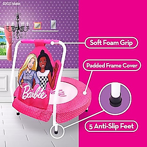 Barbie Hearts Mini Trampoline, Indoor Kids Trampoline for Toddlers with Handle, Featuring Barbie and Friends