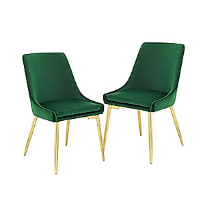 CangLong Upholstered High End Velvet Dining Chair with Metal Legs for Kitchen, Dining, Living, Guest, Bed Room Side Chair, Set of 2, Green
