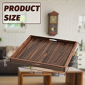 EXISTING 21x21 Inch Tray for Ottoman, Serving Tray with Handles, Square Walnut Platter Decorative Wooden Tray for Breakfast in Bed, Lunch, Dinner, Living Room, Tea, Coffee Table, Party
