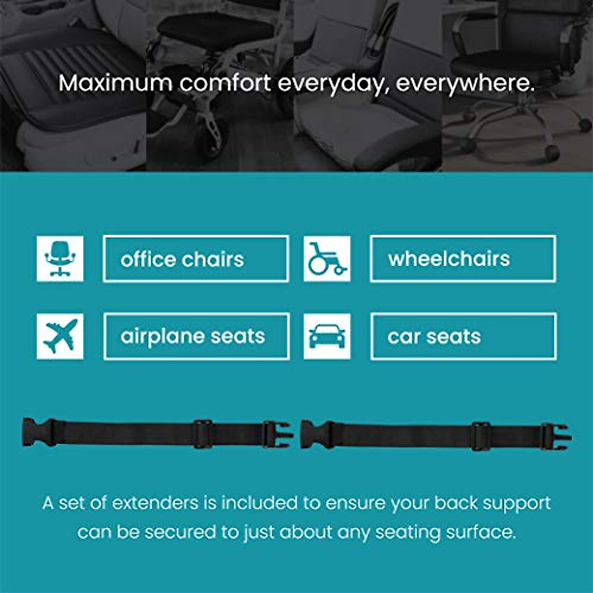 Healthy Spirit Full Lumbar Back Support | Memory Foam Full Size Back Cushion Lumbar Support for Office Chair Car .., Black, 1 Count