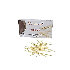 Makerstep 100% Natural Bamboo Toothpicks 1000 Pieces, Sturdy Cocktail Safe Large Round Storage Box Party Appetizer Olive Barbecue Fruit Teeth Cleaning Art Crafts