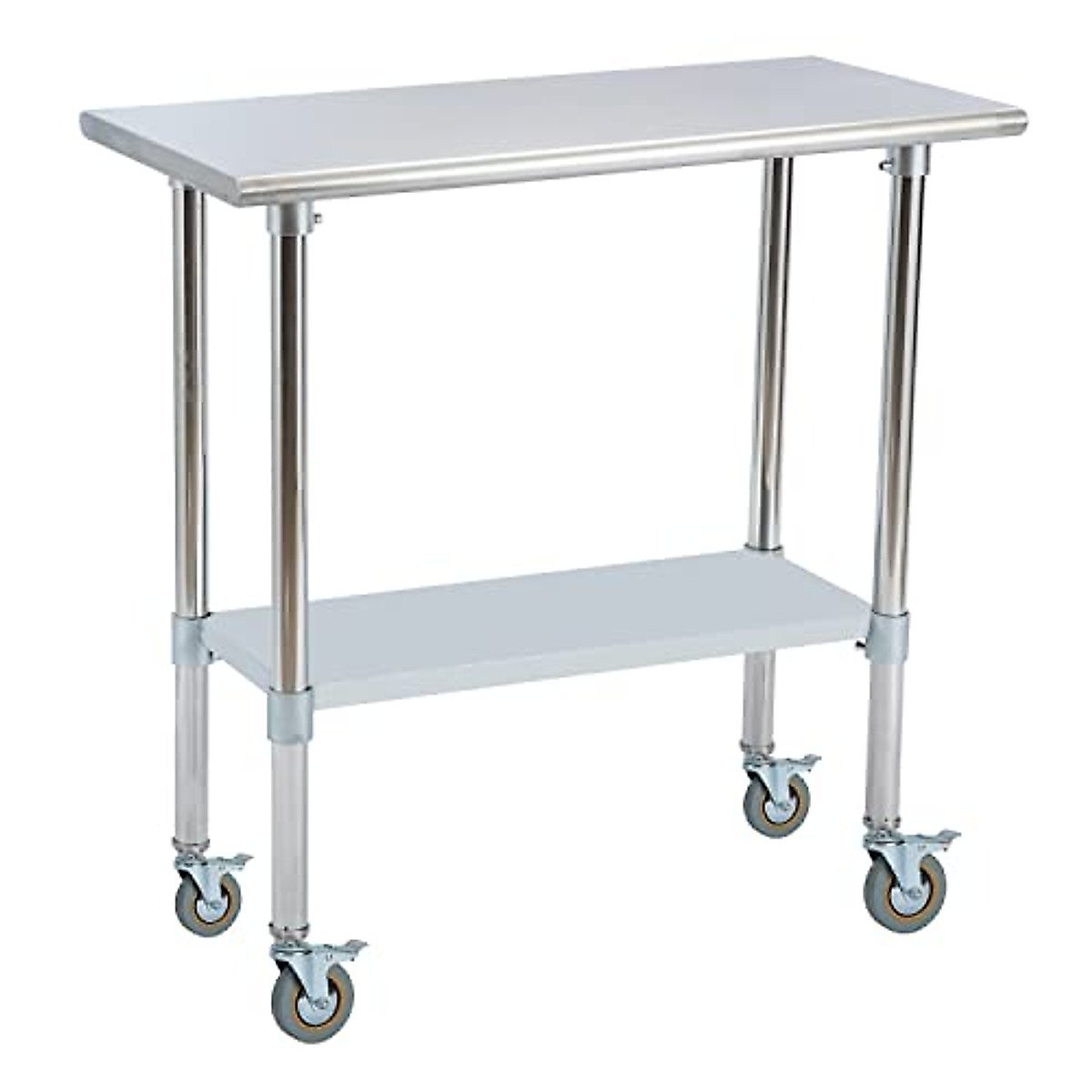 Stainless Steel Work Table w/ Undershelf and Casters,36" x 18" inch Commercial Kitchen Work & Prep Table for for Restaurant, Home and Hotel.