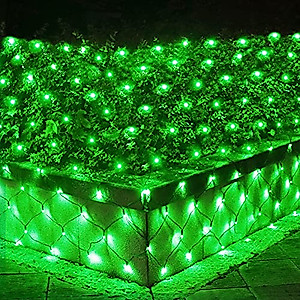 Pooqla 14.8x4.9ft Net Lights, 300 LED St Patricks Day Lights Outdoor Green Lights with 8 Lighting Modes, Connectable Waterproof Mesh String Fairy Lights for Bushes Tree Garden St. Patrick's Day Decor