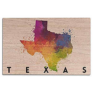 Texas, State Abstract Watercolor Birch Wood Wall Sign (12x18 Rustic Home Decor, Ready to Hang Art)