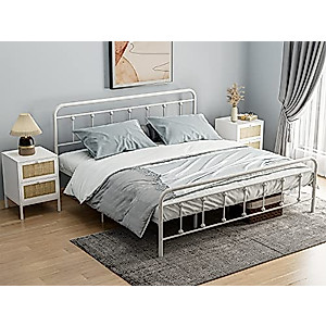 IKIFLY Rattan Nightstand Set of 2, Farmhouse Boho End Side Table with 2 Handmade Rattan Drawers, Wood Accent Bedside Table with Storage for Bedroom, Living Room - White