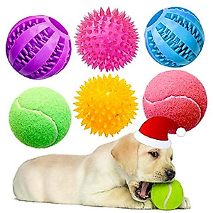 Pacific Pups Products Balls for Dogs - 6 Balls Dog Ball Pack - Small Dog Balls & Dog Balls for Medium Dogs - Dog Tennis Balls, Squeaky Balls for Dogs & Dog Treat Toys