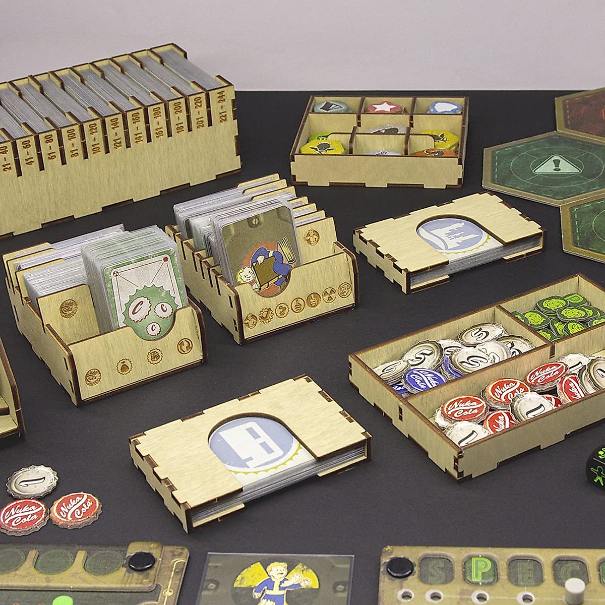 SMONEX Organizer Box Compatible with Fallout New California Board Game and Fallout Atomic Bonds Expansions - Insert Fits The Original Box - Board Game Organizer with Engraved Design