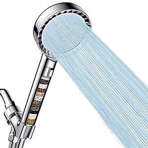 Filtered Shower Head with Handheld, PWERAN High Pressure Adjustable Spray Mode Showerhead with Hose, Bracket and 15 Stage Shower Filter for Hard Water, Showerhead with ON/OFF Switch for Pets Bath