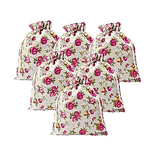 Mandala Crafts Rose Burlap Drawstring Bags - Floral Gift Bags – Flower Linen Burlap Bags with Drawstring Small Pouches for Wedding Party Favor Jewelry 30 Bags 6X8 Inches