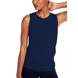 Bestisun Workout Tank Tops for Women Tie Back Workout Tank Mesh Muscle Tank Mesh Athletic Gym Shirts Dance Tops Navy Blue XL