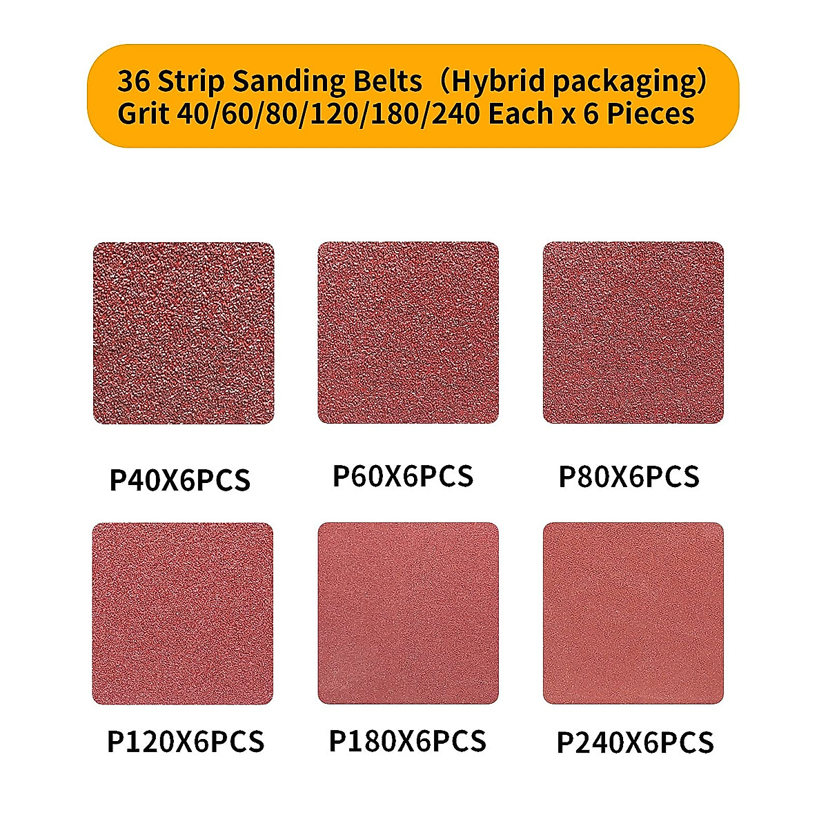 POTUINOM 36 Pack Sanding Belts 1/2X18 Inches(13X457mm)- 6 Each of 40/60/80/120/180/240 Grits Aluminum Oxide Sanding Belt, Best Suitable for Wood Sanding and Levelling