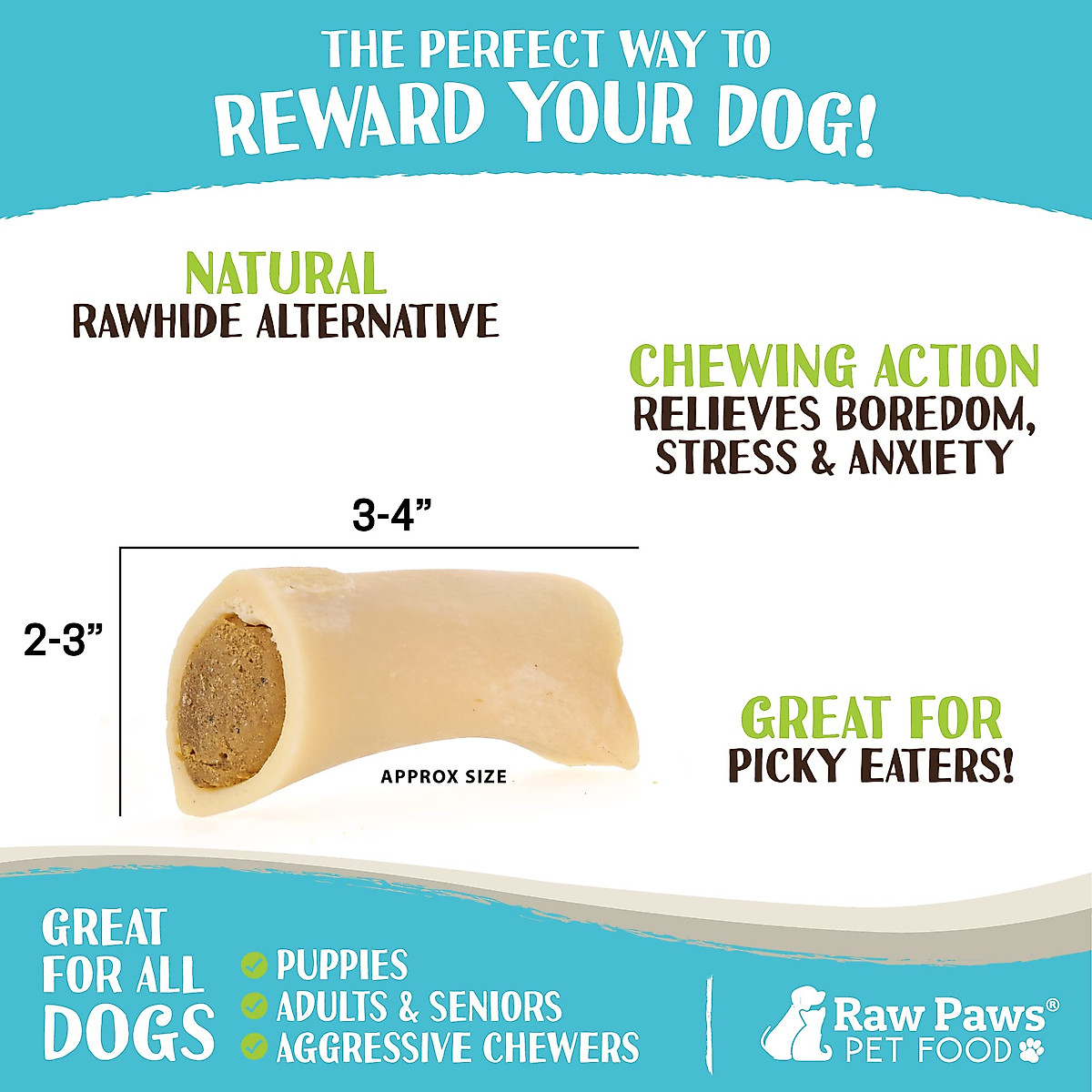 Raw Paws Filled Cow Femurs for Dogs - Peanut Butter Flavor, 3-4", 6-ct - Peanut Butter Filled Bones for Dogs - Filled Dog Bones for Large Dogs - Stuffed Dog Bones - Stuffed Bones for Dogs