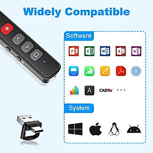 Towlup Rechargeable Presentation Clicker, 2 in 1 USB Powerpoint Clicker with Laser Pointer, Wireless Presentation Remote Slide Clicker for Mac, Computer, Laptop, Smart Board