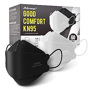 Keangs KN95 Face Masks 60 Pack, Breathable Protective Disposable Mask For for Adults And Teens, Black/White