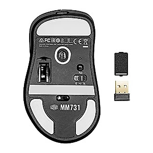 Cooler Master MM731 Wireless Gaming Mouse Black, Adjustable 19,000 DPI, Palm|Claw Grip, 2.4GHz|Bluetooth, PixArt Optical Sensor, Ultraweave Cable, PTFE Feet, RGB Lighting (MM-731-KKOH1)