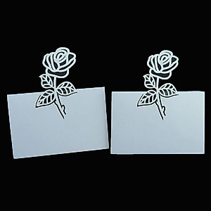 Gocomcom Honbay 50pcs Wedding Party Table Name Place Cards, Rose Number Name Card, Wine Glass Cards for Wedding and Chrismas Party Decoration (White)