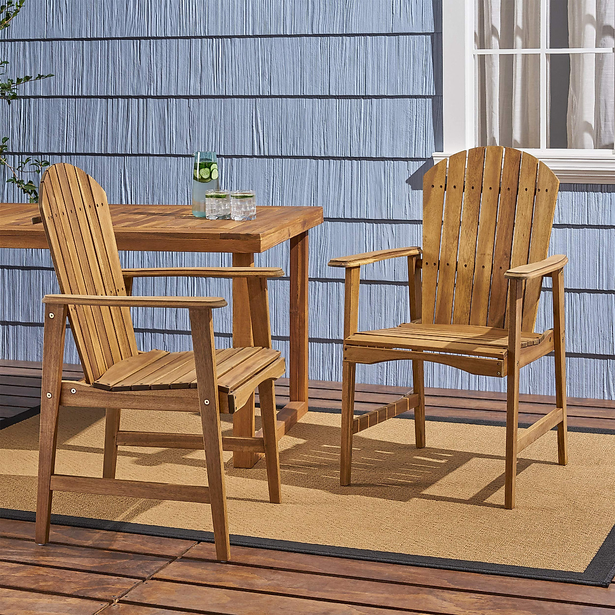 GDFStudio Outdoor Weather Resistant Acacia Wood Adirondack Dining Chairs (Set of 2), Natural Finish