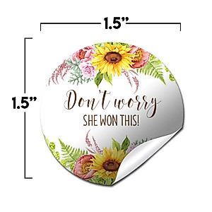 She Won This! Sunflower and Peony Thank You Customer Appreciation Sticker Labels for Small Businesses, 60 1.5" Circle Stickers by AmandaCreation, Great for Envelopes, Postcards, Direct Mail, & More!