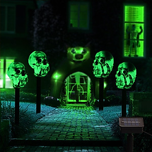 HUYIENO Solar 4pcs Halloween Pathway Lights LED Lights Outdoor Waterproof Halloween Decorations for Garden