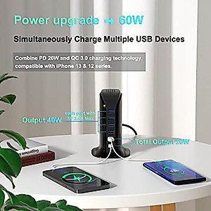 USB C Tower Charging Station, USB Charger Station 60W, 6 Ports USB Chargin Hub, 20W USB C Charger for iPhone 14/13/12/11 Pro Max Mini, X XS XR SE, iPad Pro/Air (UL Listed)