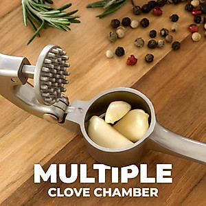 Zulay Kitchen Garlic Press With Soft, Easy To Squeeze Ergonomic Handle - Garlic Mincer Tool With Sturdy Design Extracts More Garlic Paste - Easy To Clean Garlic Crusher And Ginger Press (Silver)