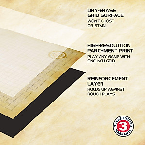 ENHANCE RPG Grid Mat - Tabletop DND Map (24x36 inch) Role Playing Dry Erase DND Mat Complete Gaming Set for Masters and Starters, Erasable Parchment Battle Grid Game Mat with Travel Pouch, Marker Kit