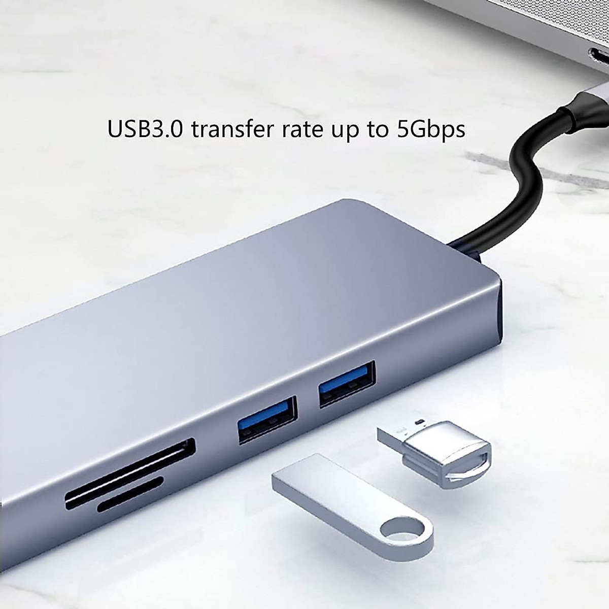 Port Expander 8-in-1 USB C Adapter for USB C Laptop USB C Hub to 4K HDMI, VGA, 2 USB 3.0 Ports, PD Charger, SD/TF Card Reader, Ethernet USB Splitter