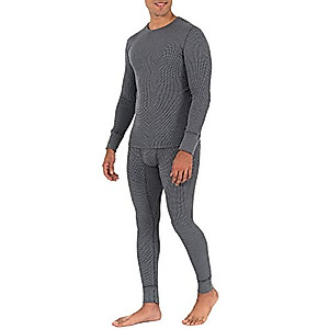 Fruit of the Loom mens Recycled Waffle Thermal Underwear (Top and Bottom) Pajama Set, Greystone Heather, Large US