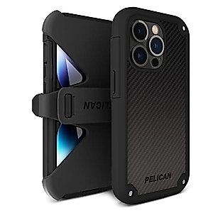 Pelican Shield Kevlar Series - iPhone 14 Pro Case 6.1" [Compatible with MagSafe] Magnetic Charging Phone Case With Belt Clip Holster Kickstand [21FT MIL-Grade Drop Protection] Cover - Black