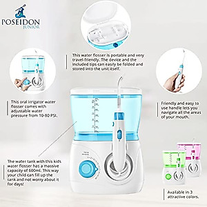 ToiletTree Products Children's Countertop Water Flosser – Portable Oral Irrigator for Kids - Electric Dental Water Flossing Tool with 600ML Water Tank & Free 2 Soft Tips – Suitable for Travel & Home