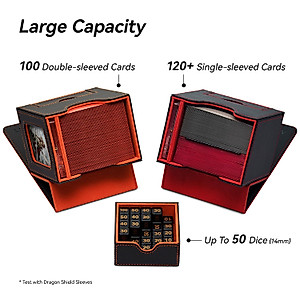 Mage Tech Card Deck Box for MTG Commander - Patented Design, Commander Display, Fits 100 Double-Sleeved Cards, 35pt Card Brick & Dice Tray - Grey/Orange