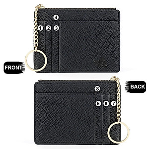 Small Card Wallet for Women Slim Rfid Front Pocket Card Cases Holder Zipper Coin Purse (A-Lichee Leather-Yellow)