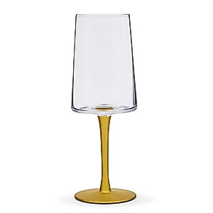 Spode Creatures of Curiosity Collection Gold Stem Wine Glasses Set of 2, Long Stem Rosé, Red and White Wine Glass, 12-Ounce Cup, Glass Stemware with Gift Box