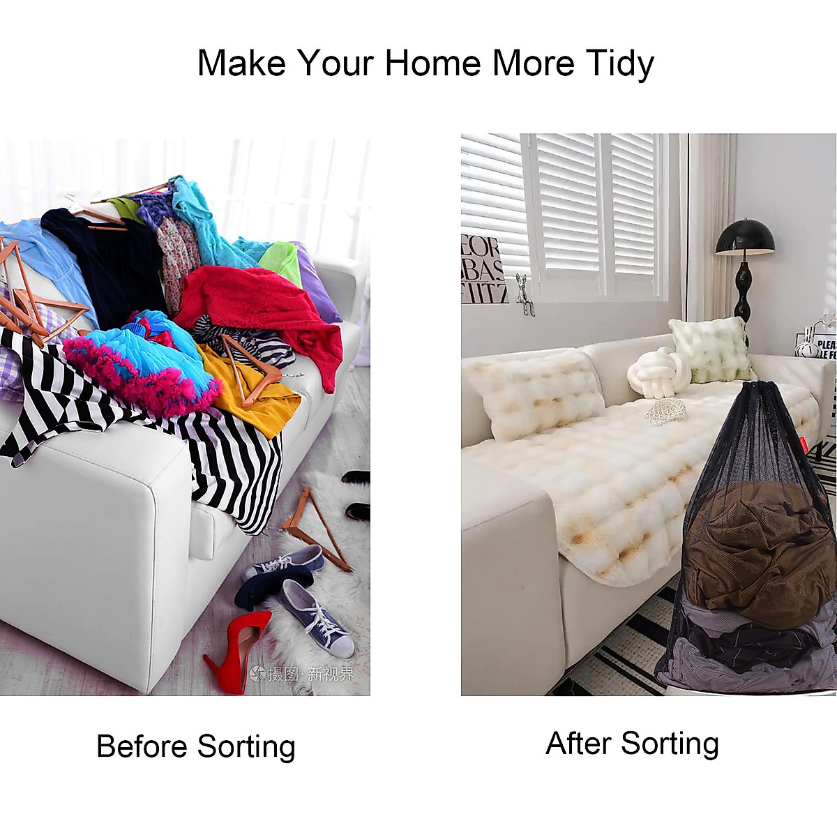 DuomiW Mesh Laundry Bag Heavy Duty Drawstring Bag, Factories, College, Dorm, Travel and Apartment Dwellers, 24 x 36 Inches, 2 Pack, Black