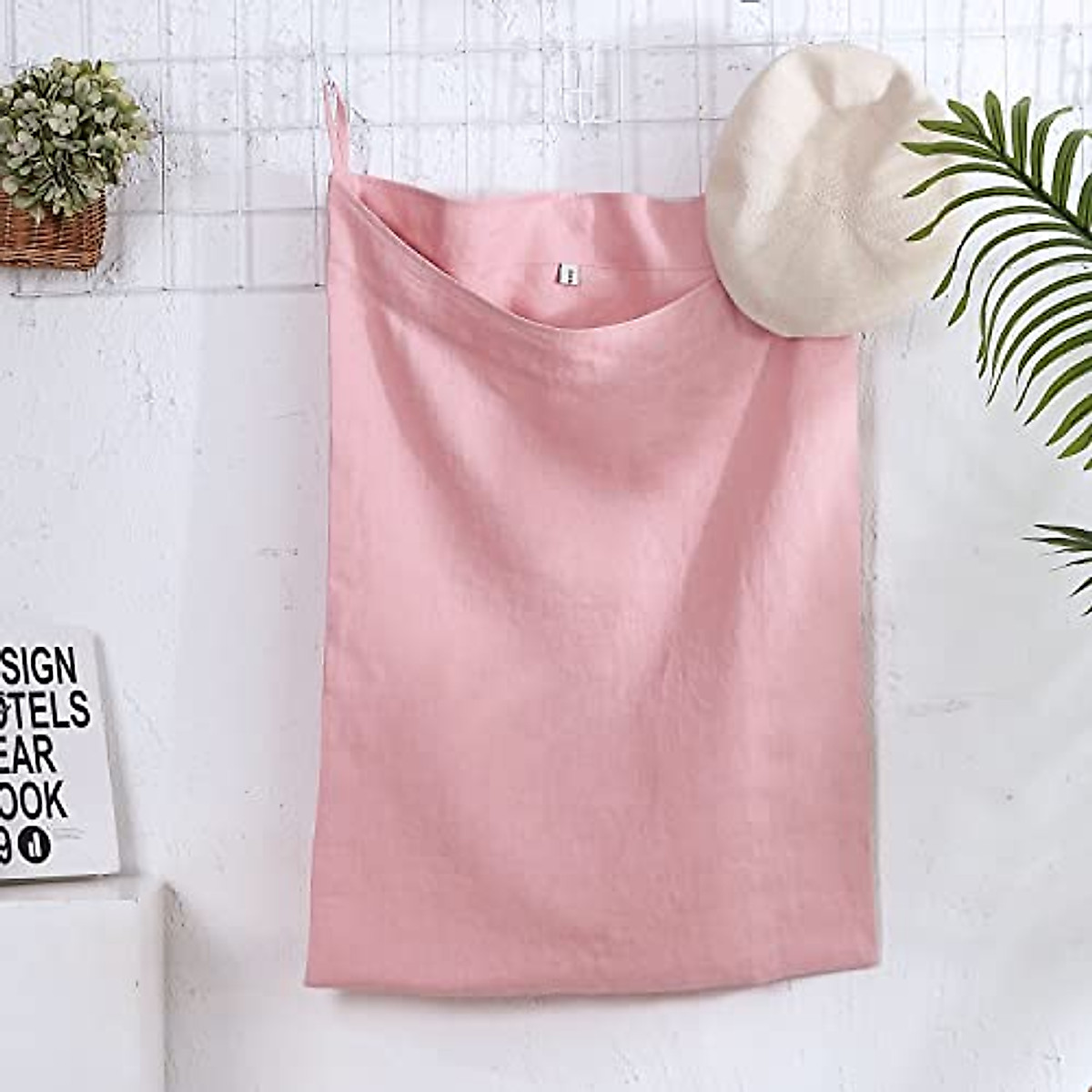 Amazhiyu Pure Linen Over The Door Laundry Hanging Hamper Bag for Holding Dirty Clothes and Saving Space Pink